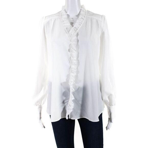 Designer | Tops | Industrie Atelier Womens Ruffled Button Down Blouse White Size Petite Small ...